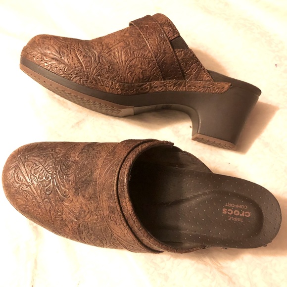 CROCS | Shoes | Crocs Sarah Tooled Clog Brown Triple Comfort Clog ...
